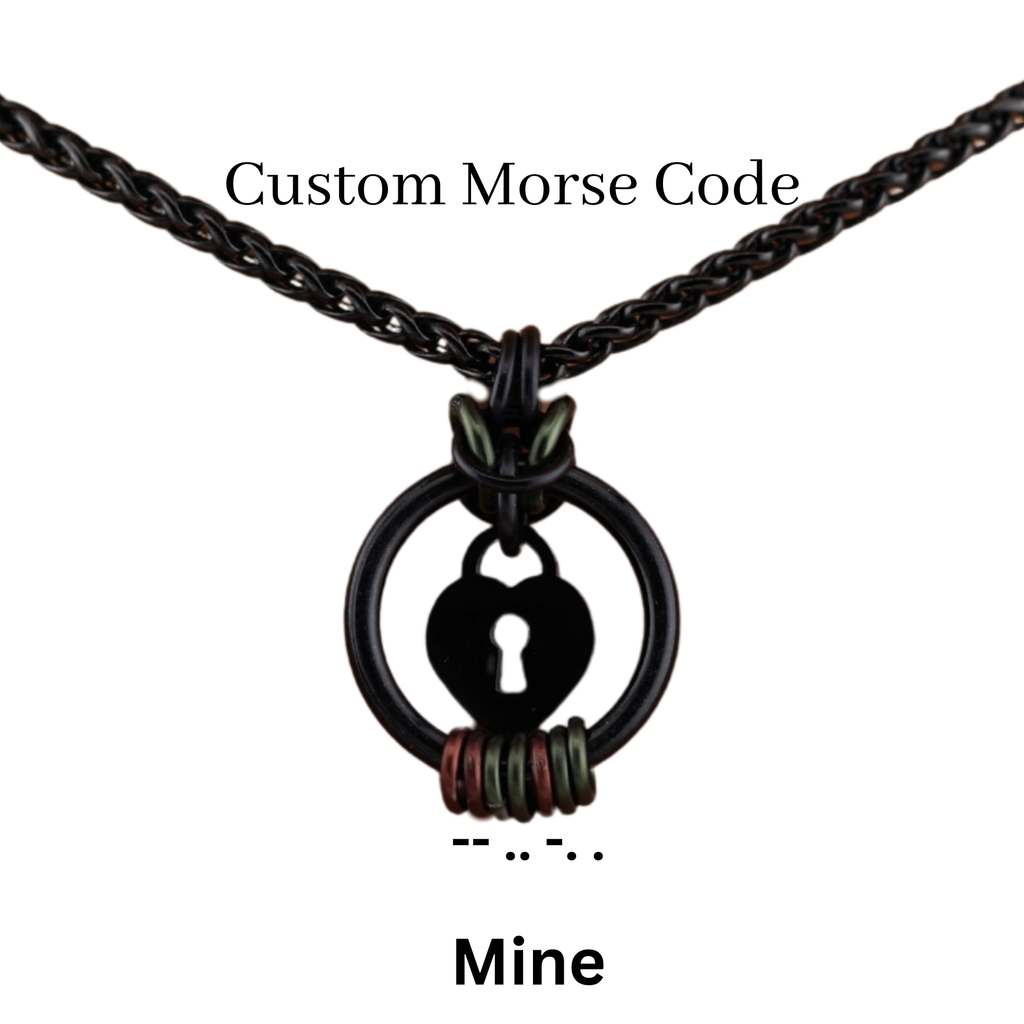Custom Morse Code Black Stainless Steel O-Ring Day Collar with Heart ...