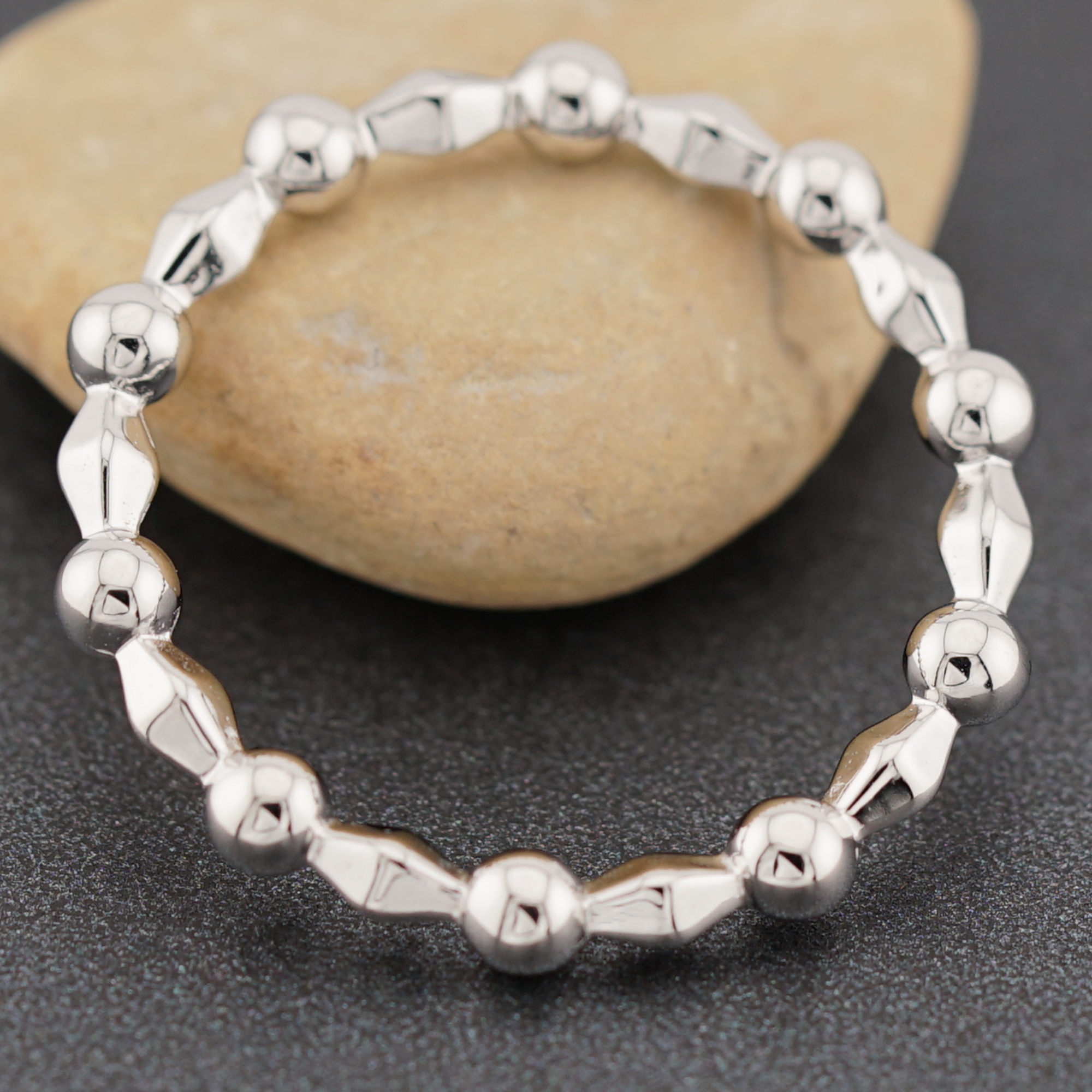 Sterling Silver Diamond Shape and Bead Ring – Captive Collars
