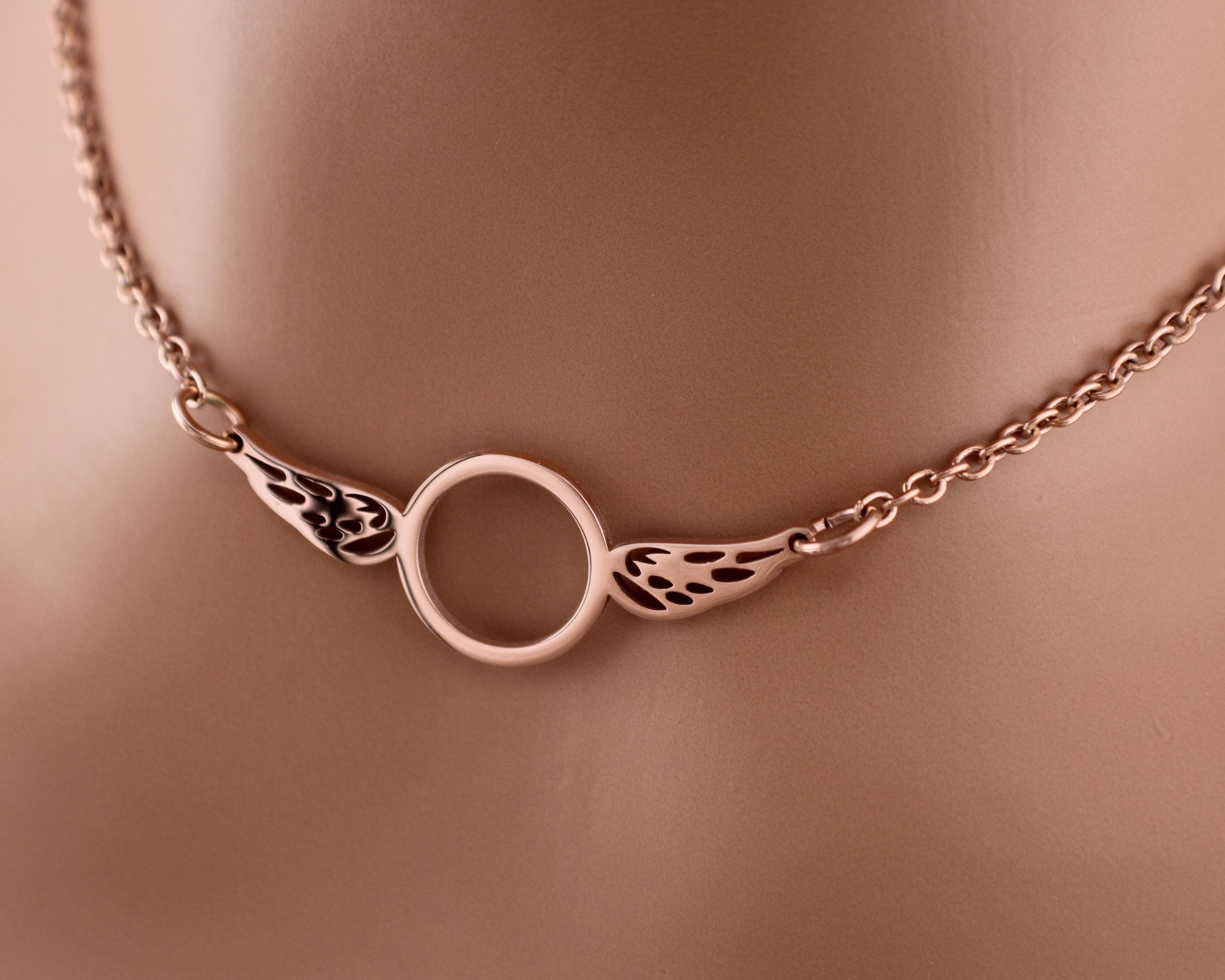 Submissive Day Collar, Rose Gold Angel Wings – Captive Collars
