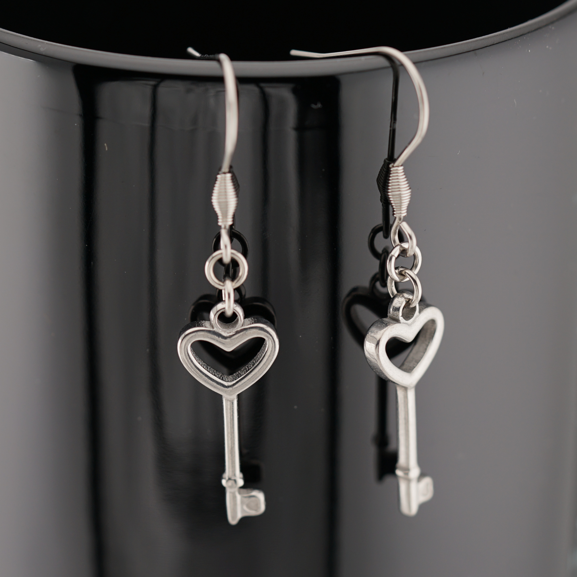 Key Earrings with Heart Design – Captive Collars