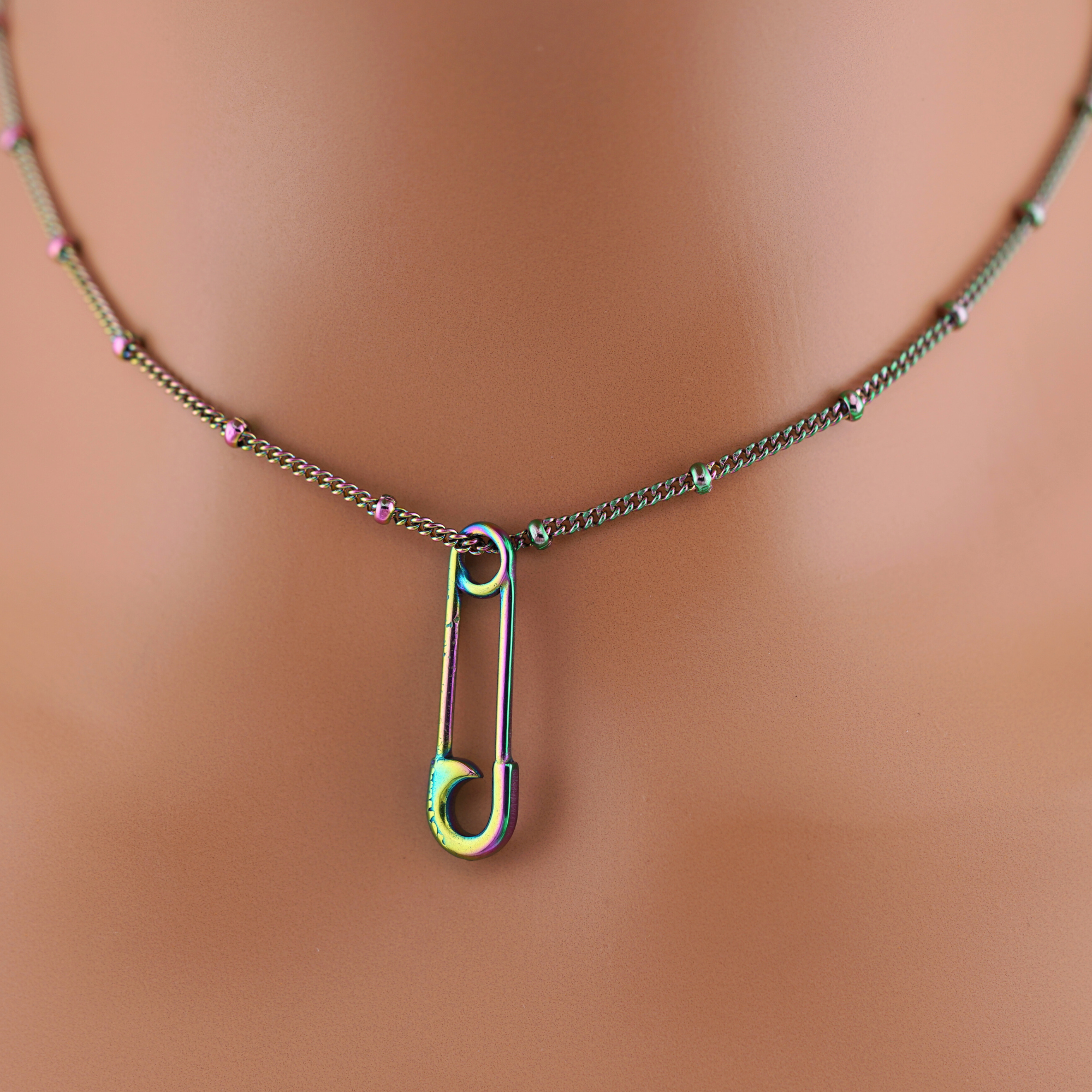 Rainbow Safety Pin Necklace – Captive Collars