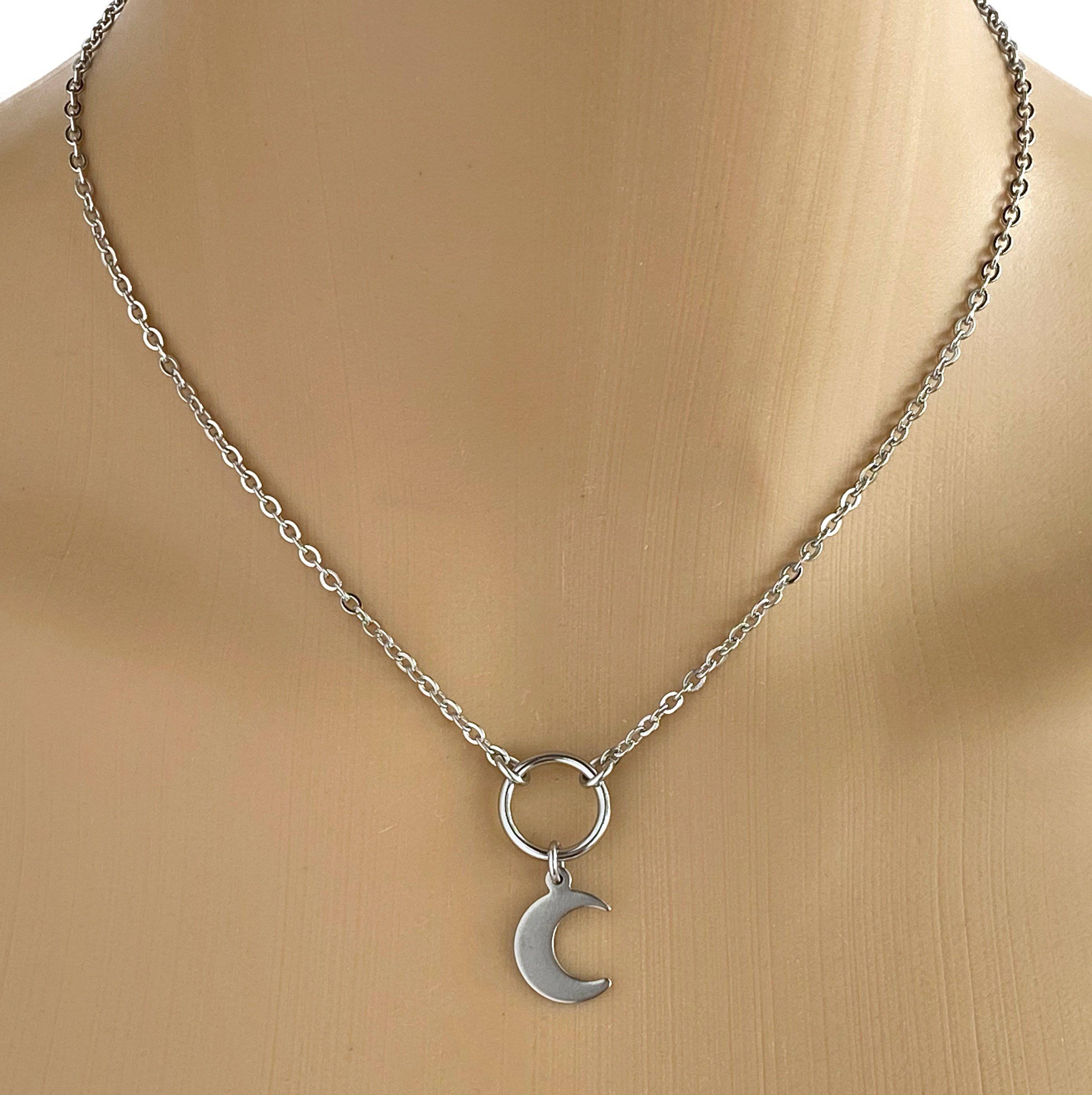 BDSM O Ring Moon Collar, Submissive Necklace – Captive Collars